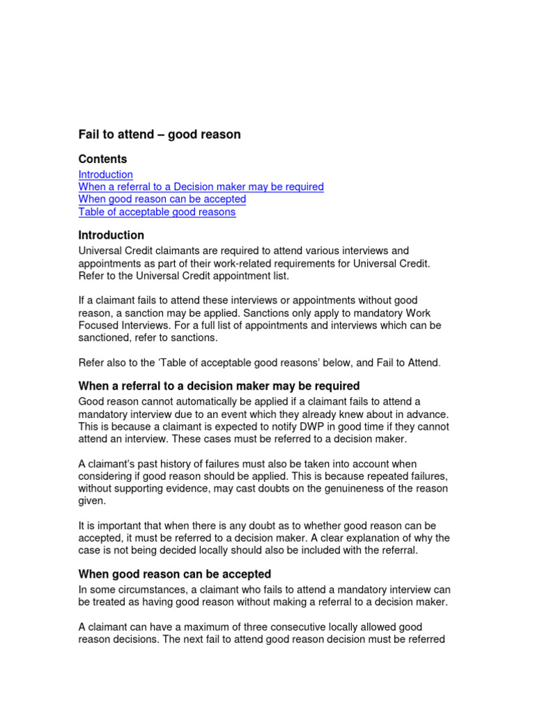 060-Failure To Attend - Good Reason V6.0 | PDF | Emergency