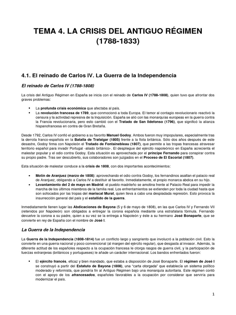 Tema 4. La Crisis Del Ant. RÃ©gimen (1788-1833) | PDF | Guerra ...