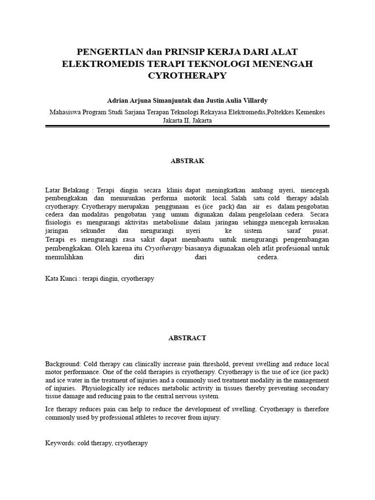 PENGERTIAN Dan PRINSIP KERJA DARI ALAT ELEKTROMEDIS TERAPI TEKNOLOGI MENENGAH CYROTHERAPY | PDF ...
