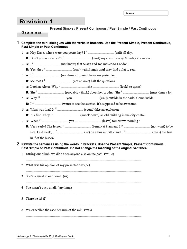 Grammar Revision1 Present Simple and Cont Past Simple and Cont | PDF