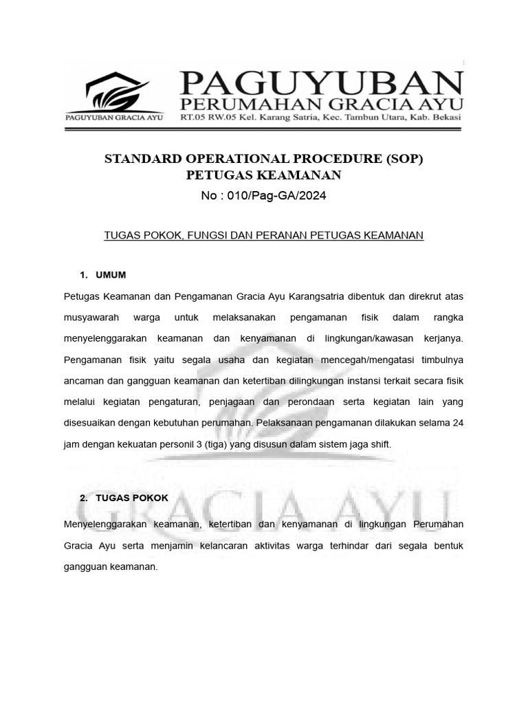 Standard Operational Procedure Security | PDF