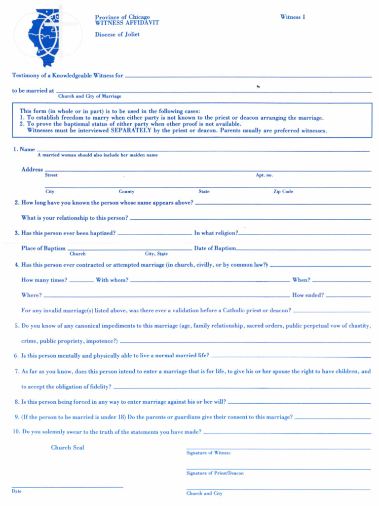 Wedding Form - Witness Affidavit | PDF | Testimony | Baptism