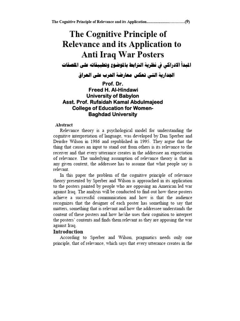 Principles Sperber and Wilson | PDF | Relevance | Cognitive Science