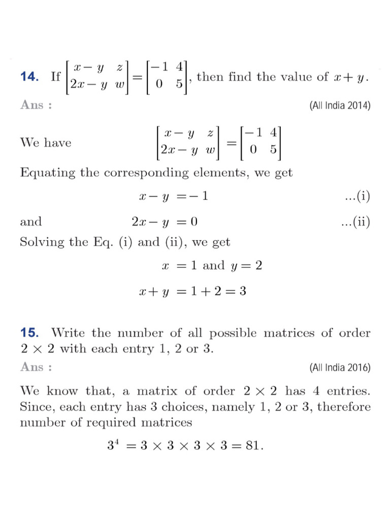 Matrices Two Marks Problems | PDF