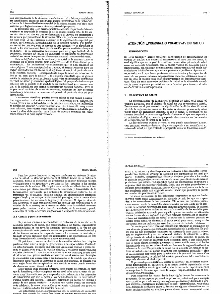 Mario Testa Atencion Primaria o Primitiva de salud | PDF