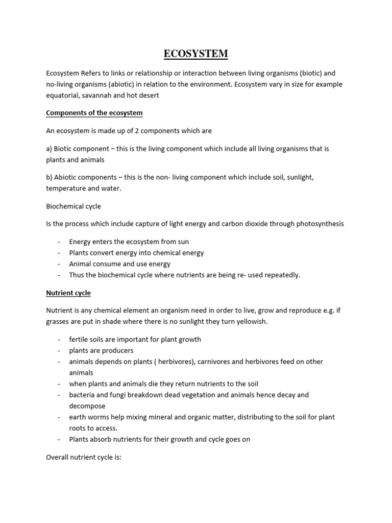 Ecosystem Notes | PDF | Ecosystem | Plants