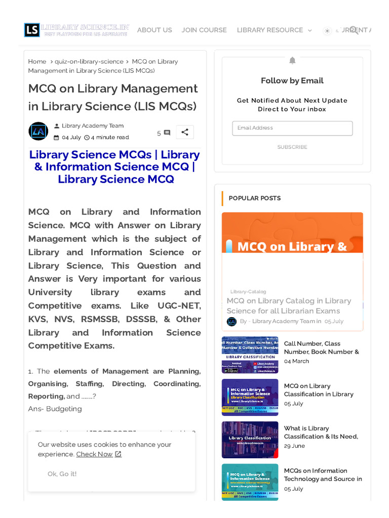MCQ On Library Management in Library Science (LIS MCQS) | PDF | Libraries