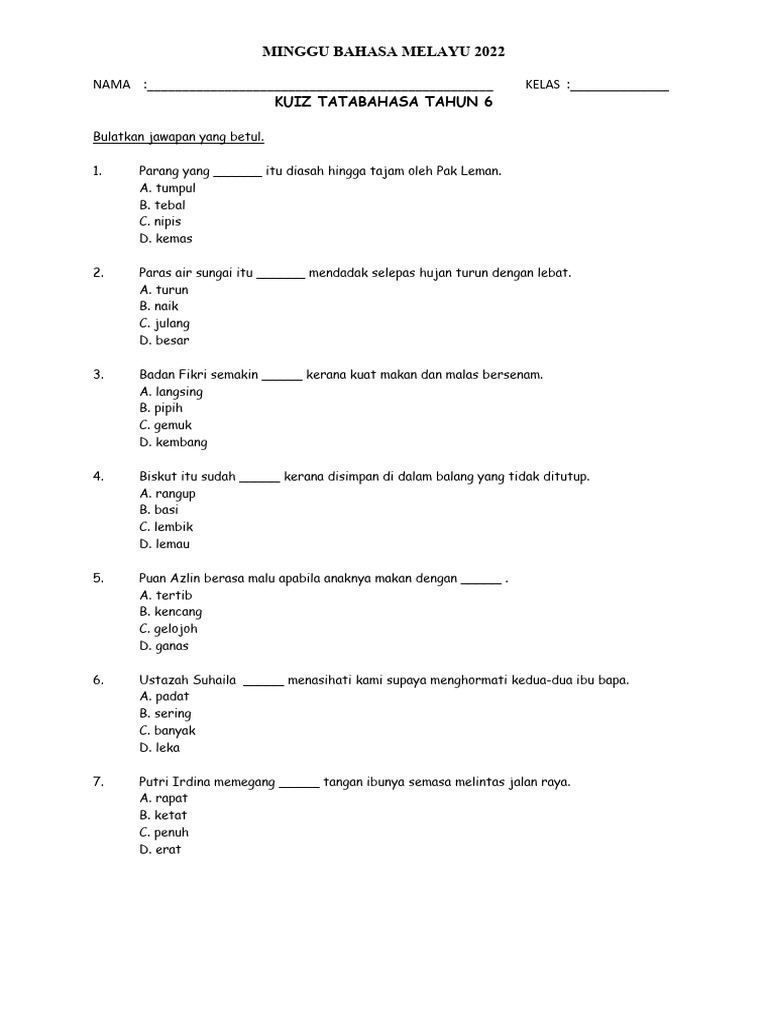 Kuiz Tatabahasa | PDF