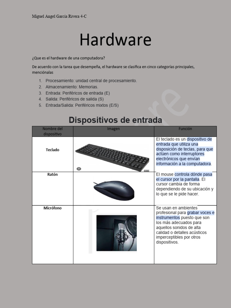Hardware Breve Resumen de Cada Aparato Electronico y Una Foto | PDF ...
