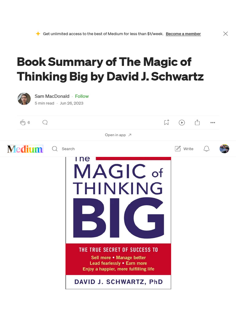 Book Summary of The Magic of Thinking Big by David J. Schwartz - by Sam ...