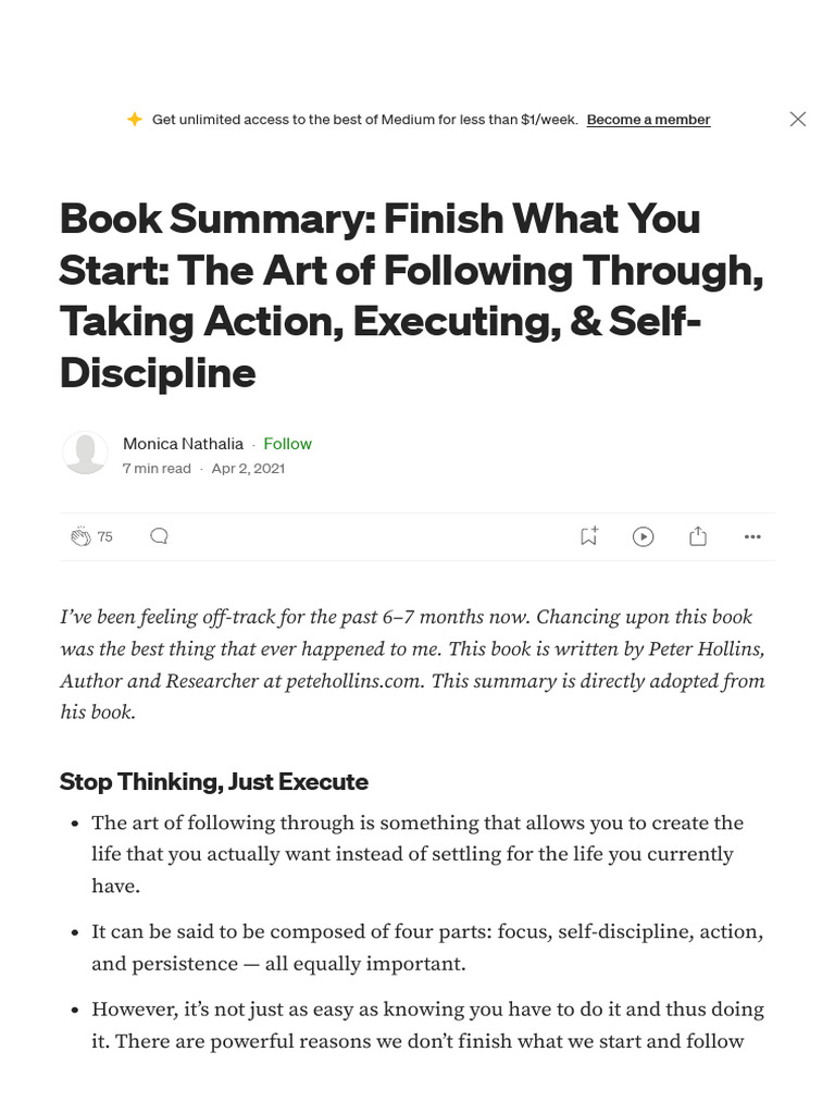 Finish What You Start - The Art of Following Through, Taking Action, Executing, & Self ...