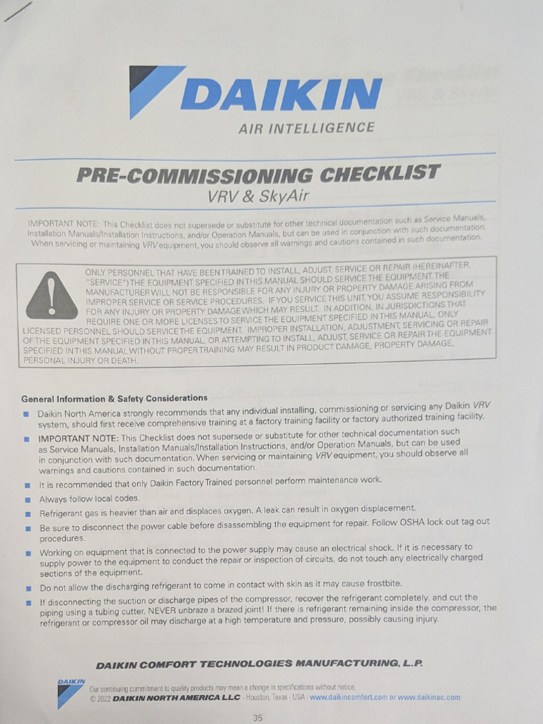 Pre-commissioning checklist | PDF