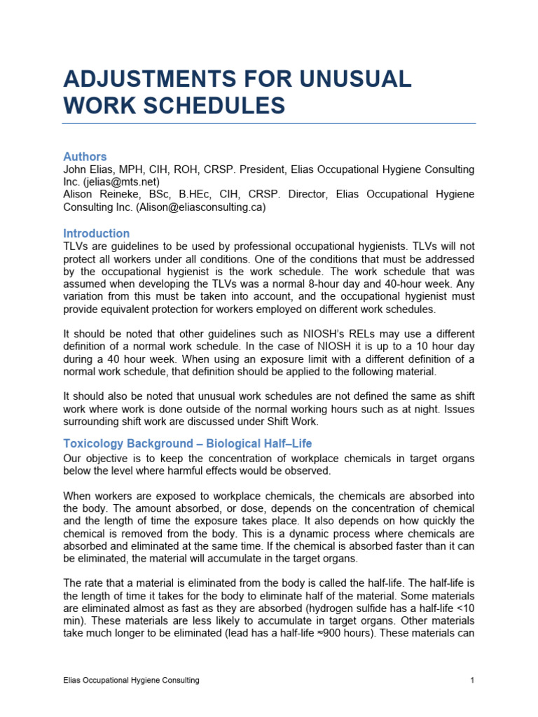 Adjustments For Unusual Work Schedules | PDF | Occupational Hygiene ...