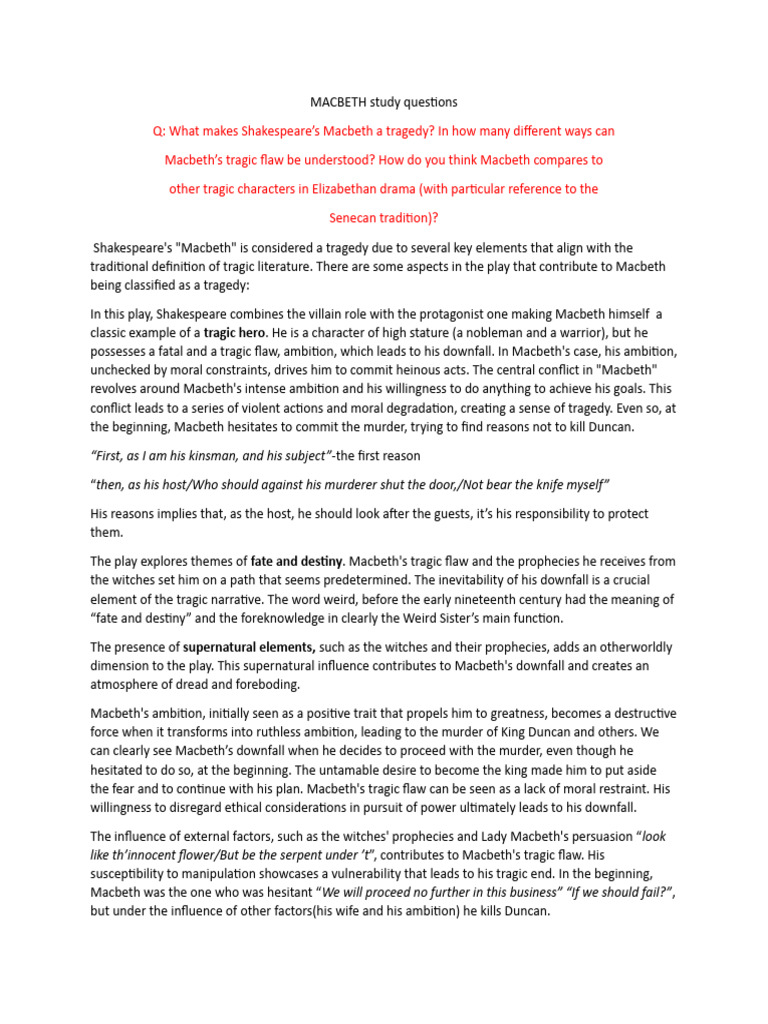 Macbeth Study Questions | PDF | Macbeth