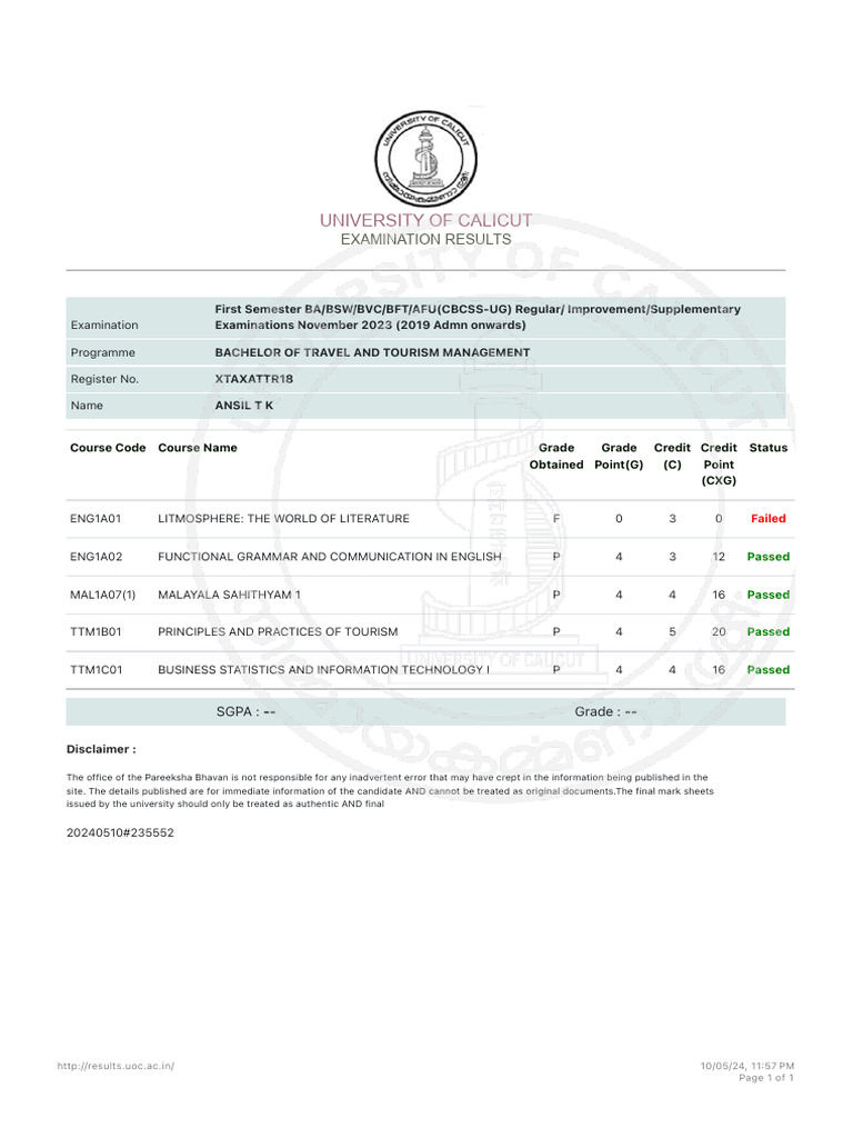University of Calicut - Online Results | PDF | Computing