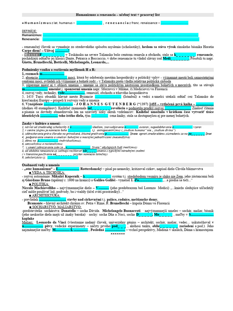 Humanizmus A Renesancia2023 | PDF