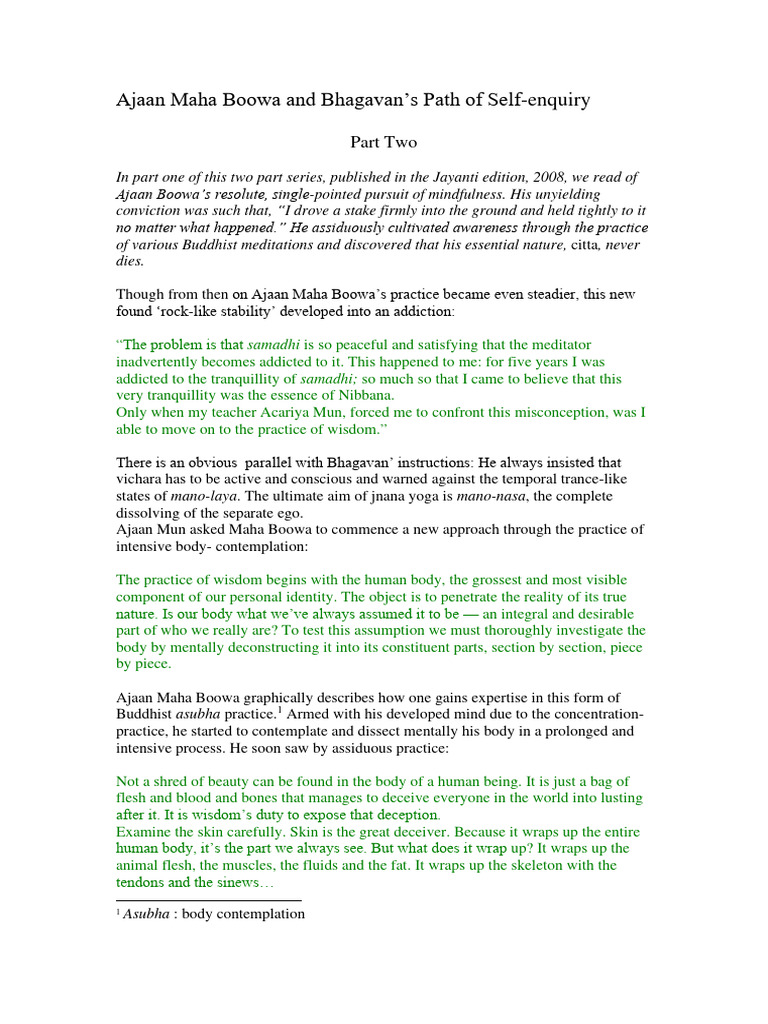 Ajaan Maha Boowa and Bhagavan Part Two One 1 | PDF | Enlightenment In ...