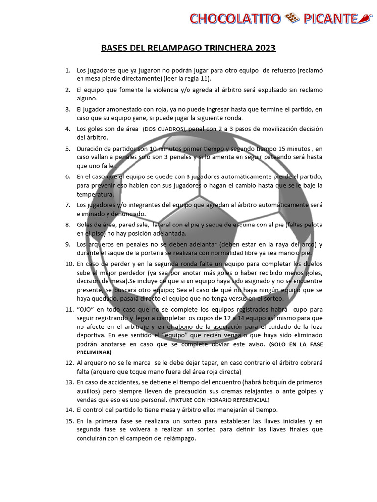BASES DEL RELAMPAGO TRINCHERA 2023 | PDF | Deportes | Asociación de Futbol