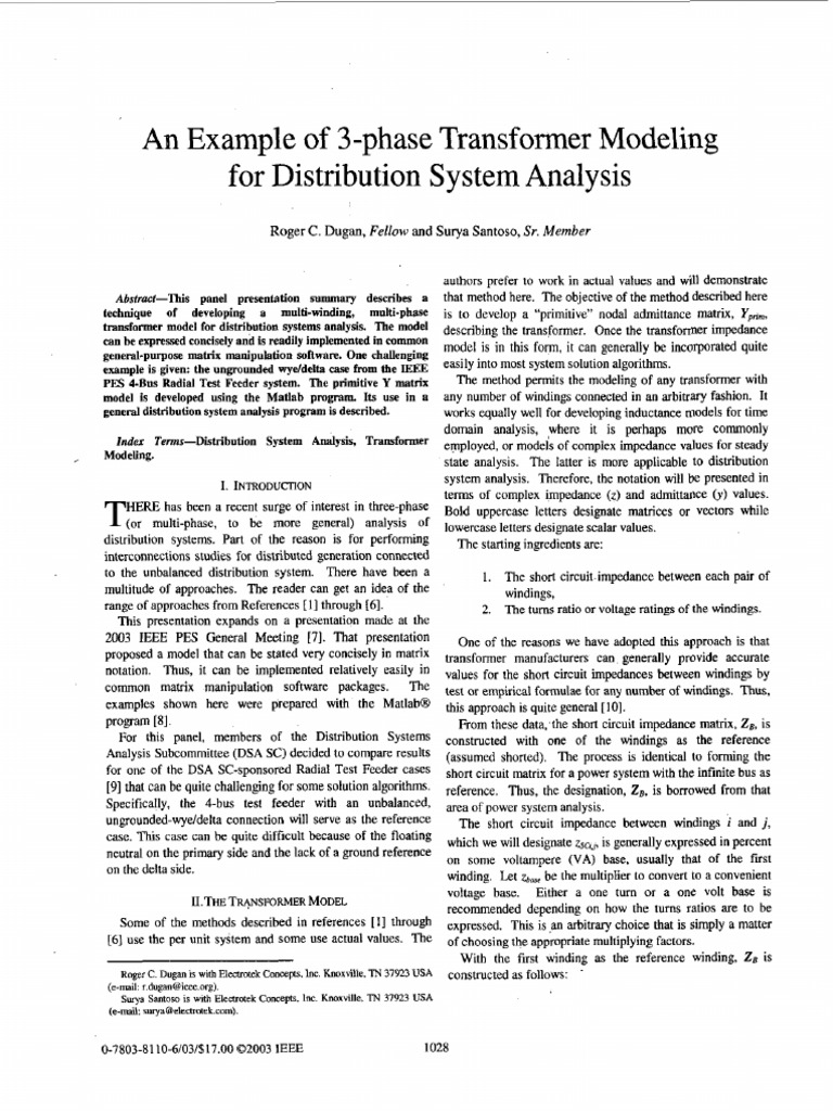 An Example of 3phase Transformer Modeling For Distribution Syste | PDF ...