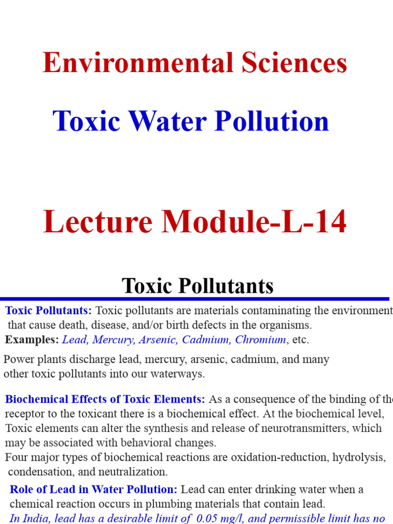 Environmental Sciences L 14 | PDF | Arsenic | Water Pollution