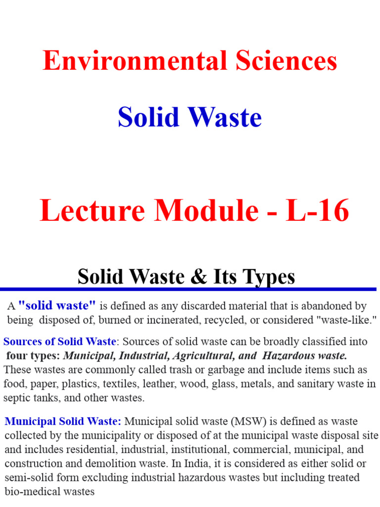 Environmental Sciences L 16 | PDF | Waste | Municipal Solid Waste