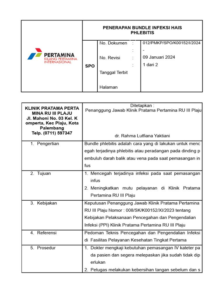 Panduan Bundle Phlebitis Infus Klinik | PDF