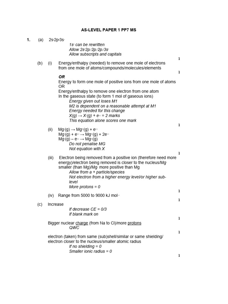 As-Level Paper 1 pp7 Ms | PDF | Chemical Bond | Hydrogen Bond