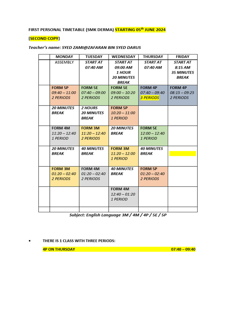 Personal Timetable Ii 2024 | PDF
