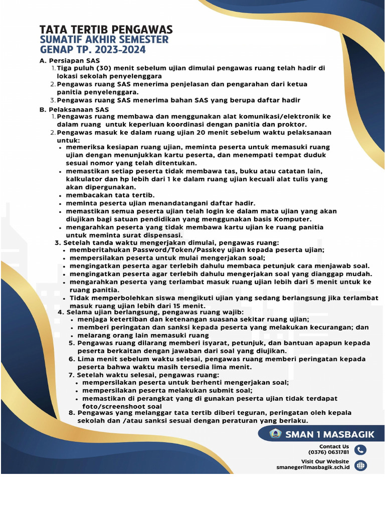 -- TATA TERTIB PENGAWAS SAS GENAP 2023-2024 | PDF