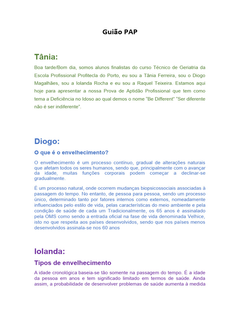 Guião PAP | PDF | Envelhecimento | Surdez