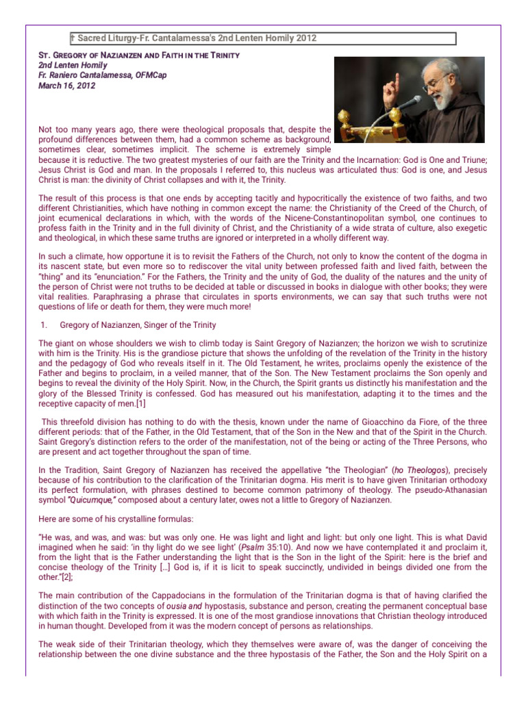 St. Gregory of Nazianzen and Faith in The Trinity | PDF | Trinity | God