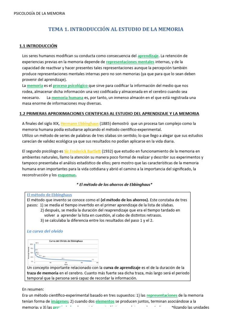 Psicologia De La Memoria Pdf Memoria Memoria De Trabajo