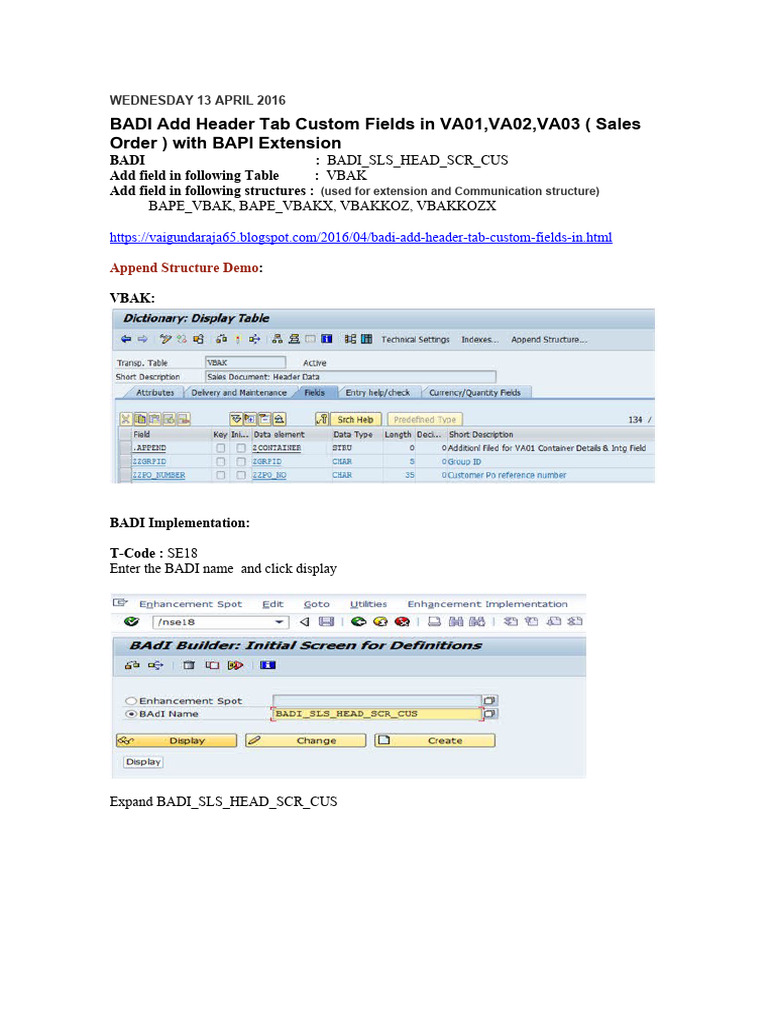 BADI Add Header Tab Custom Fields in VA01, VA02, VA03 (Sales Order ...