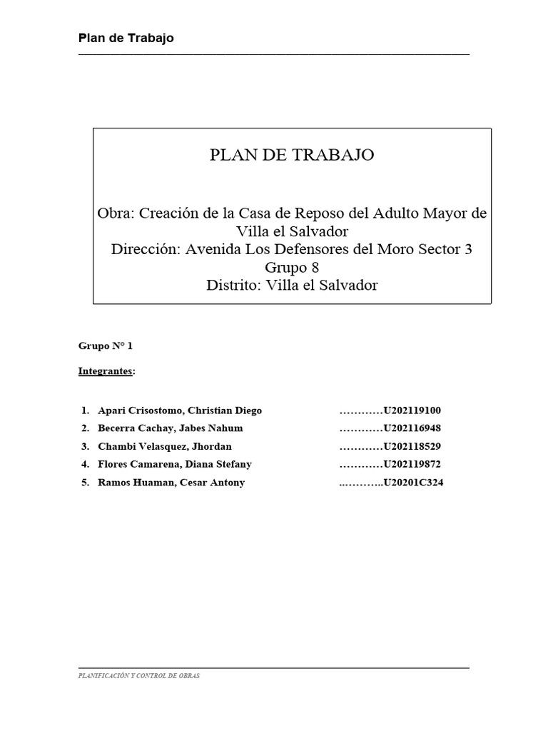 Modelo Del Plan de Trabajo Real | PDF | Presupuesto | Planificación