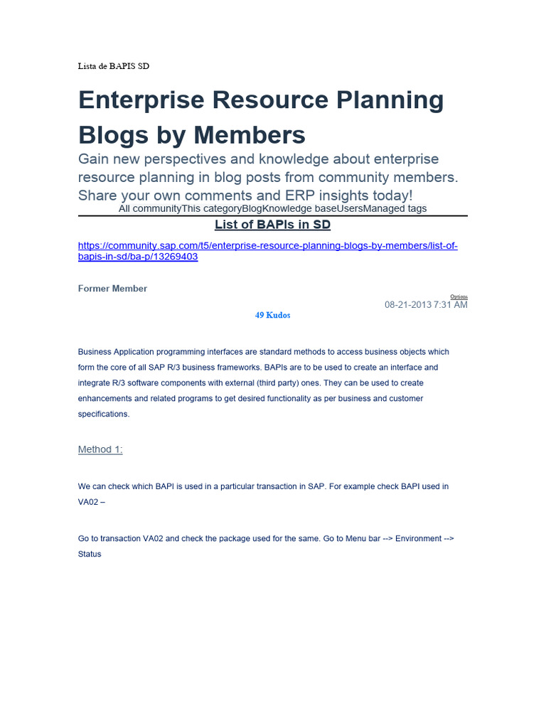 Lista De Bapis Sap Sd Pdf Enterprise Resource Planning Computer Science 