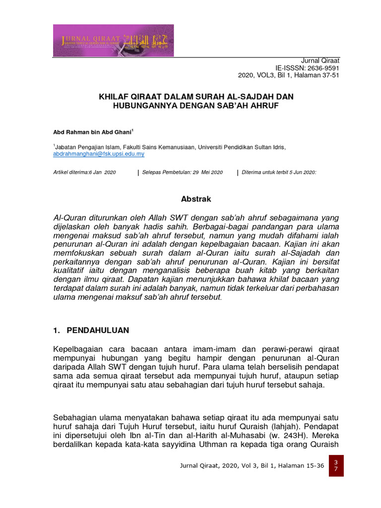 Khilaf Qiraat Surah Al-Sajdah & Sab’ah Ahruf | PDF