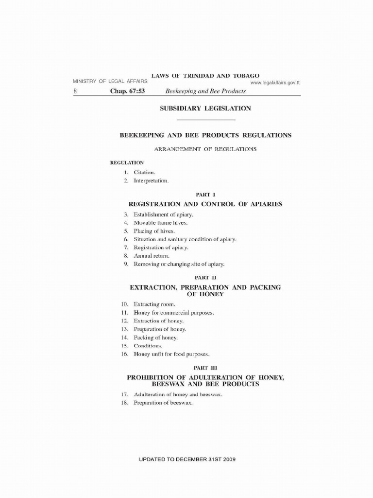 Beekeeping Regulations in Trinidad | PDF | Beehive | Beekeeping