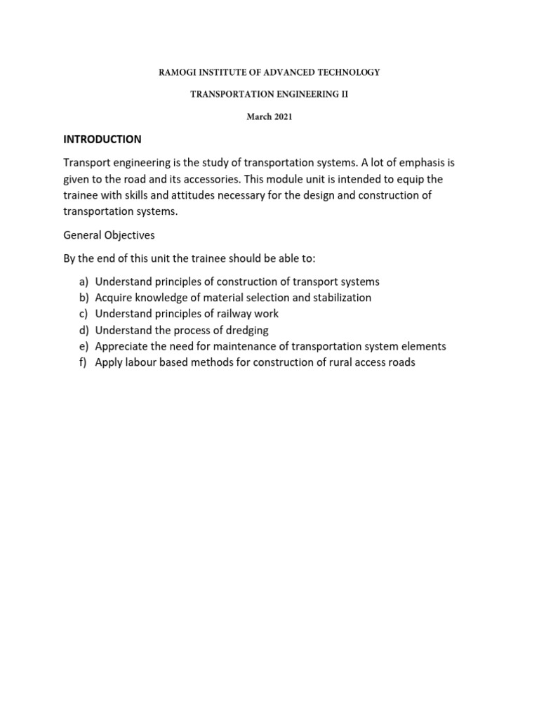 Transportation Engineering II Ls1 | PDF | Surveying