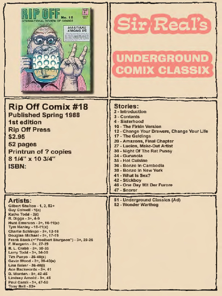 Rip Off Comix 18 (1st Edition) (1988) (Sir Real) | PDF | Magazines ...