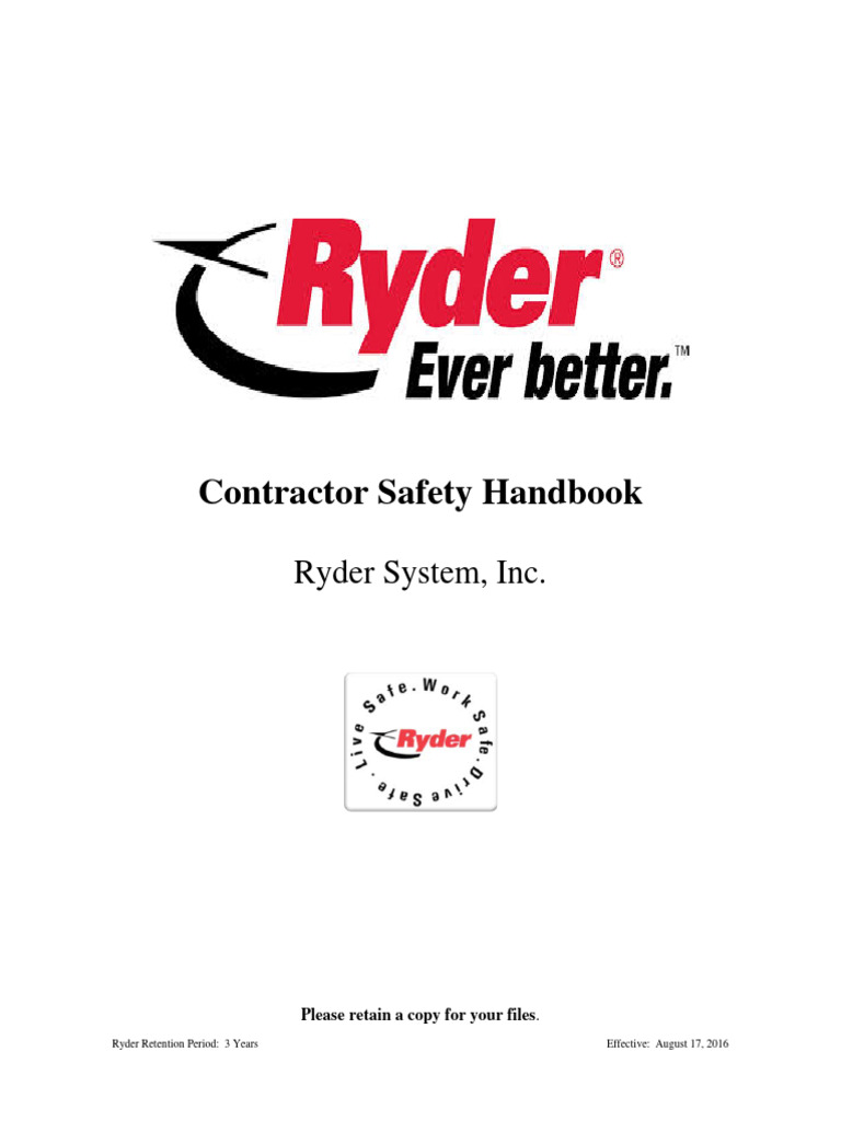 Ryder Contractor Safety Handbook | PDF | Personal Protective Equipment ...