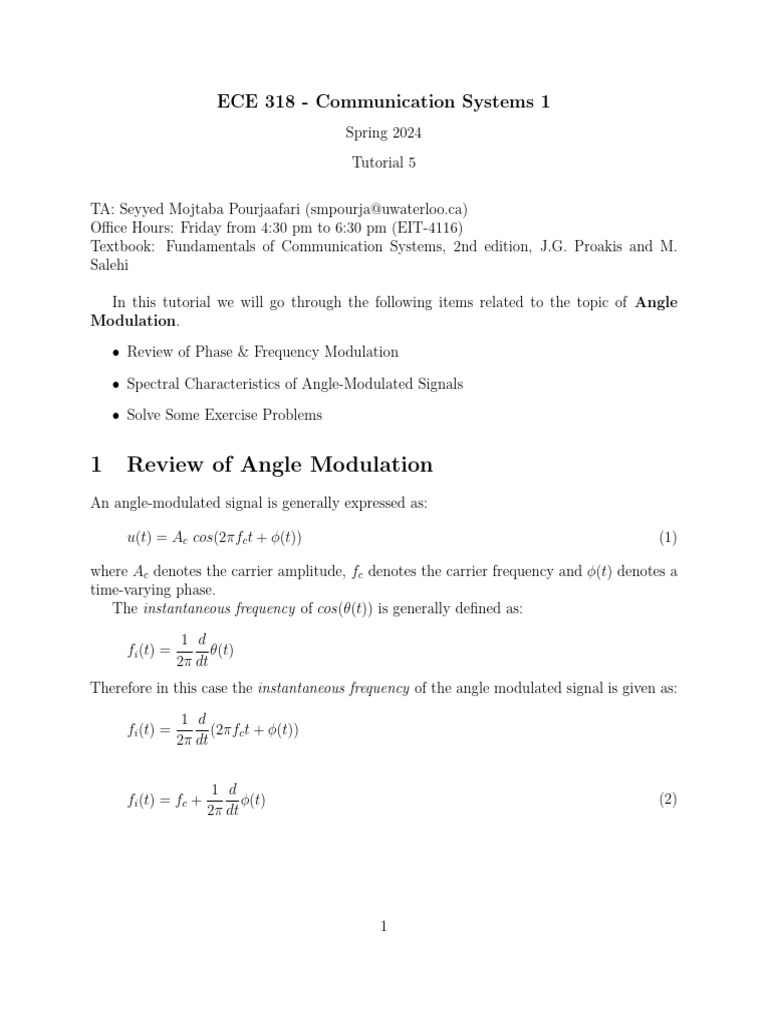 Tutorial 5 | PDF | Frequency Modulation | Telecommunications Engineering Tutorial 5 | PDF | Frequency Modulation | Telecommunications Engineering