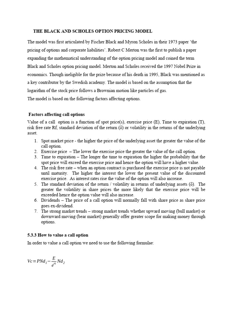 The Black and Scholes Option Pricing Model | PDF | Option (Finance ...