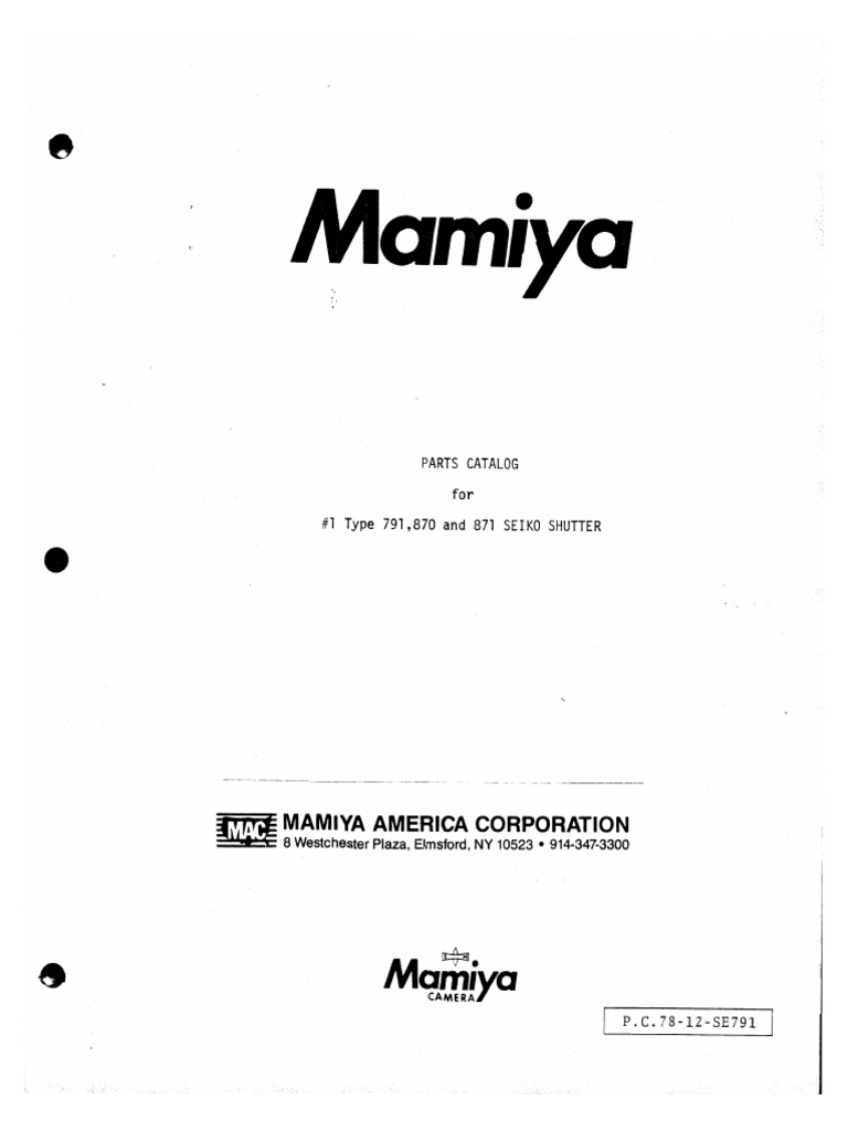 Mamiya Seiko 791 870 871 Shutter Parts | PDF