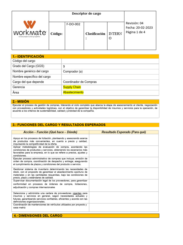 Formato de Perfil de Cargo Comprador (A) 2023 | PDF | Calidad ...