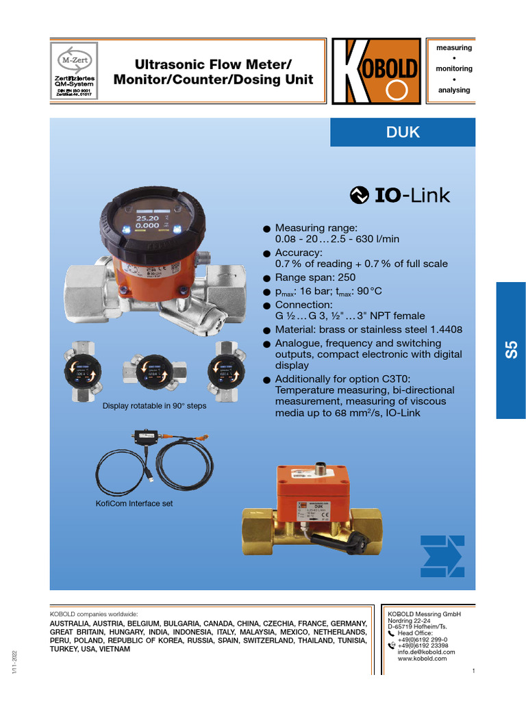 Kobold Duk Ultrasonic Flowmeter | PDF | Power Supply | Flow Measurement
