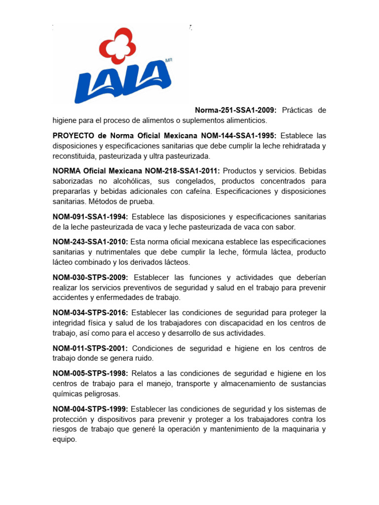 Normas Lala | PDF | Productos lácteos | Leche