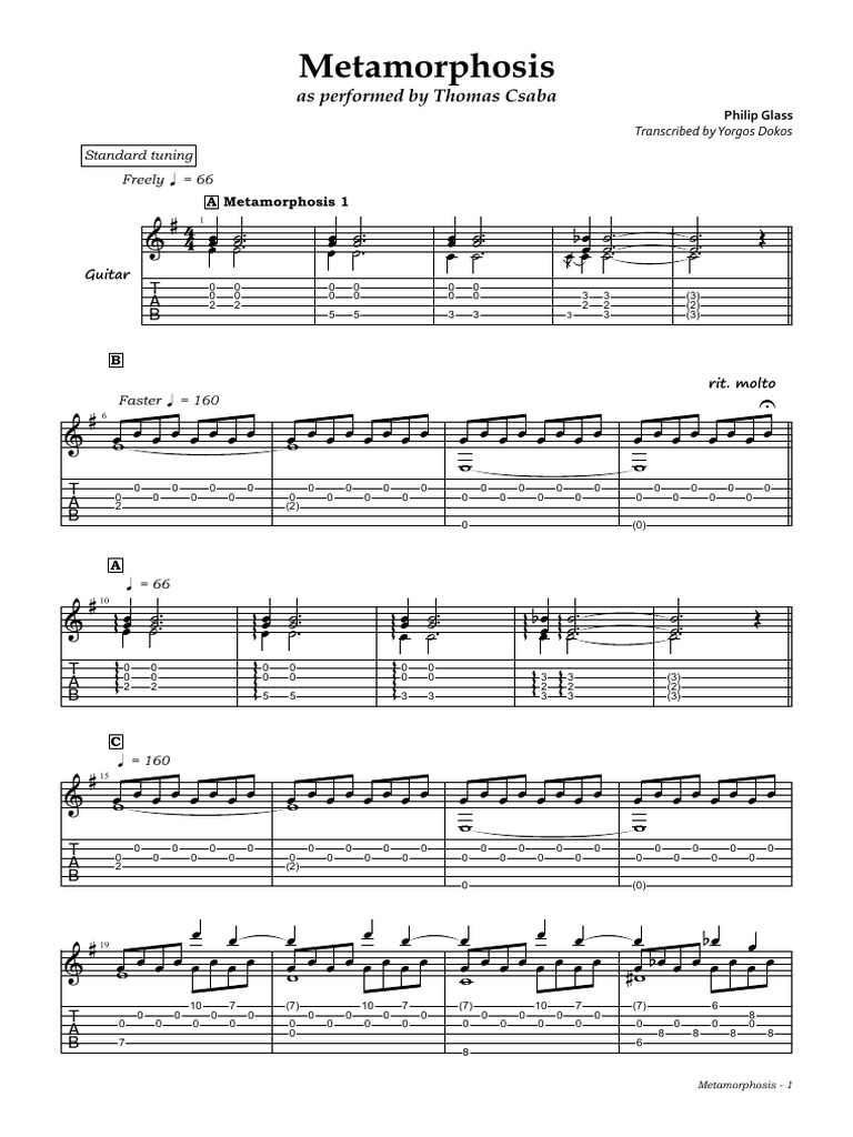Philip Glass Metamorphosis Guitar Tabs | PDF | Irish Musical ...