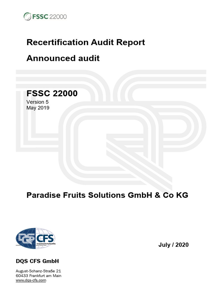 FSSC V5-Report | PDF | Audit | Internal Audit