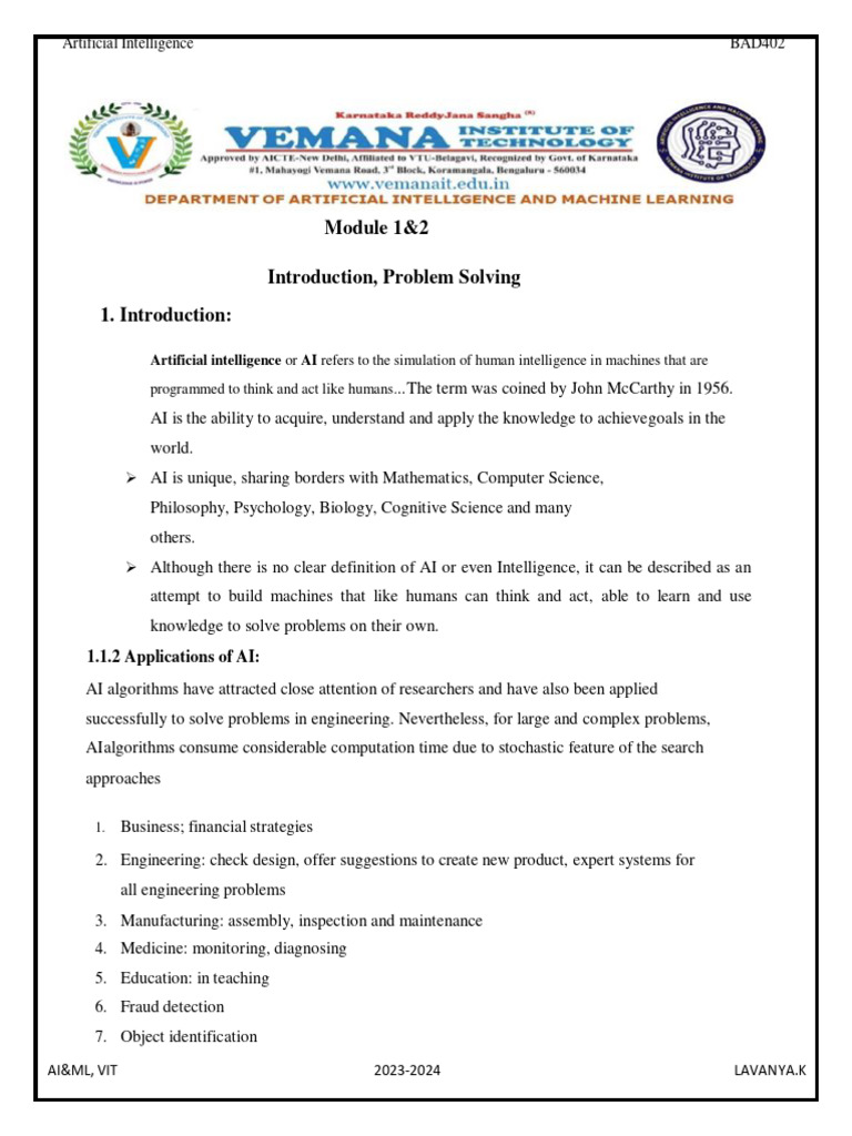 AI Module 1 ,2 Notes 4 Th Sem Updated (1) (1) (1) | PDF | Artificial ... AI Module 1 ,2 Notes 4 Th Sem Updated (1) (1) (1) | PDF | Artificial ...