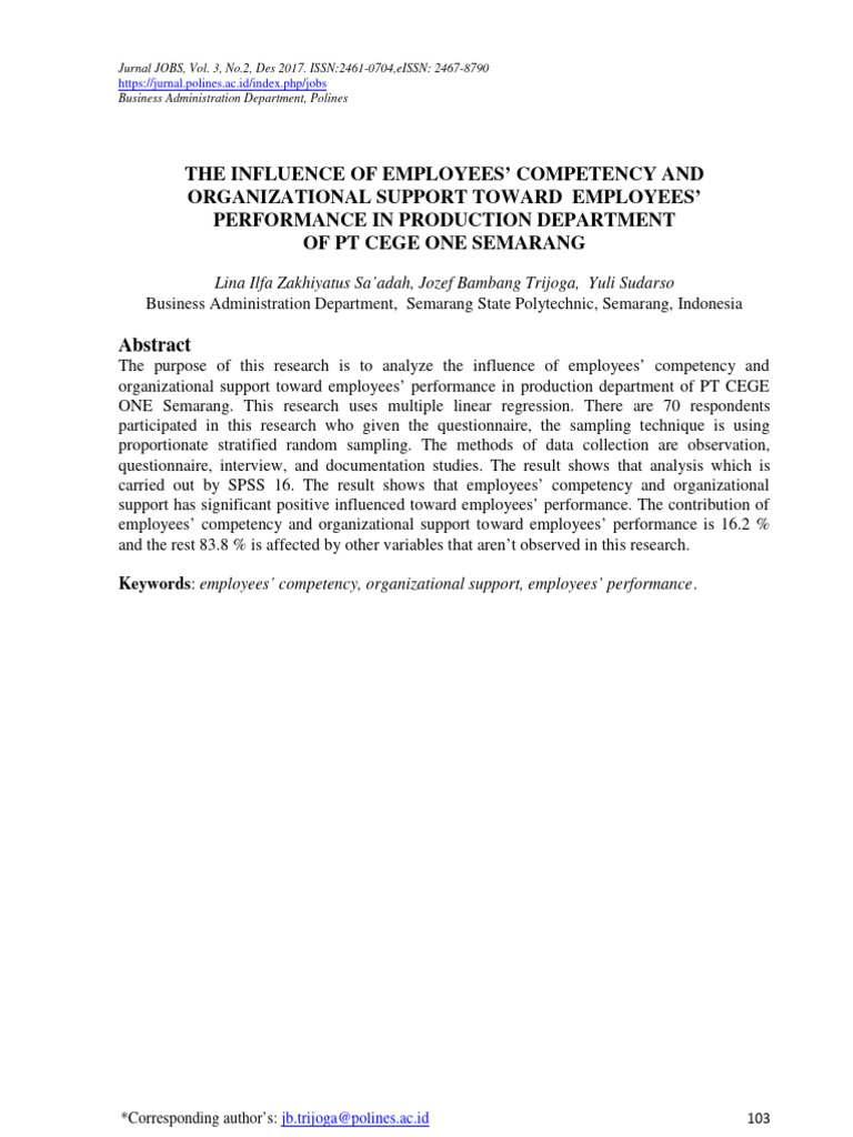 The Influence of Employees' Competency and Organizational Support ...
